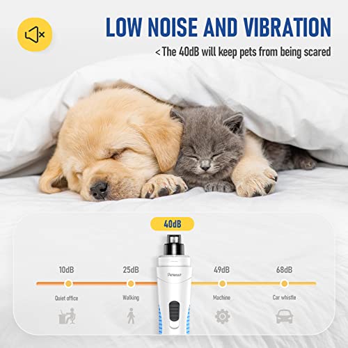 Peteast Electric Dog Nail Grinder Professional, Upgraded Type C W LED Lighting, Quiet Painless Safe Smooth Paw Grooming, Powerful 7 Speeds Clipper Trimmer (White)