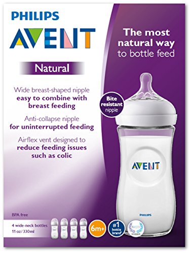 Philips Avent Natural Baby Bottle, Clear, 11oz, 4pk, SCF016/47