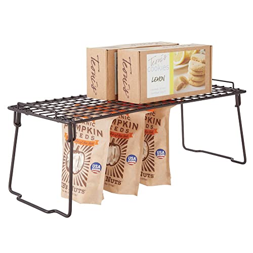 mDesign Metal Stackable Storage Shelf - 2 Tier Raised Food and Kitchen Organizer for Cabinets, Pantry Shelves, Countertops, Closet, 2 Pack, 7" x 17.3" x 6.5" - Bronze