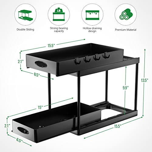 Aojia Under Sink Organizer with 2 Sliding Drawers, Bathroom Organizer Under Cabinet, Pull-out Under Sink Storage,Under Cabinet Storage for Kitchen and Bathroom