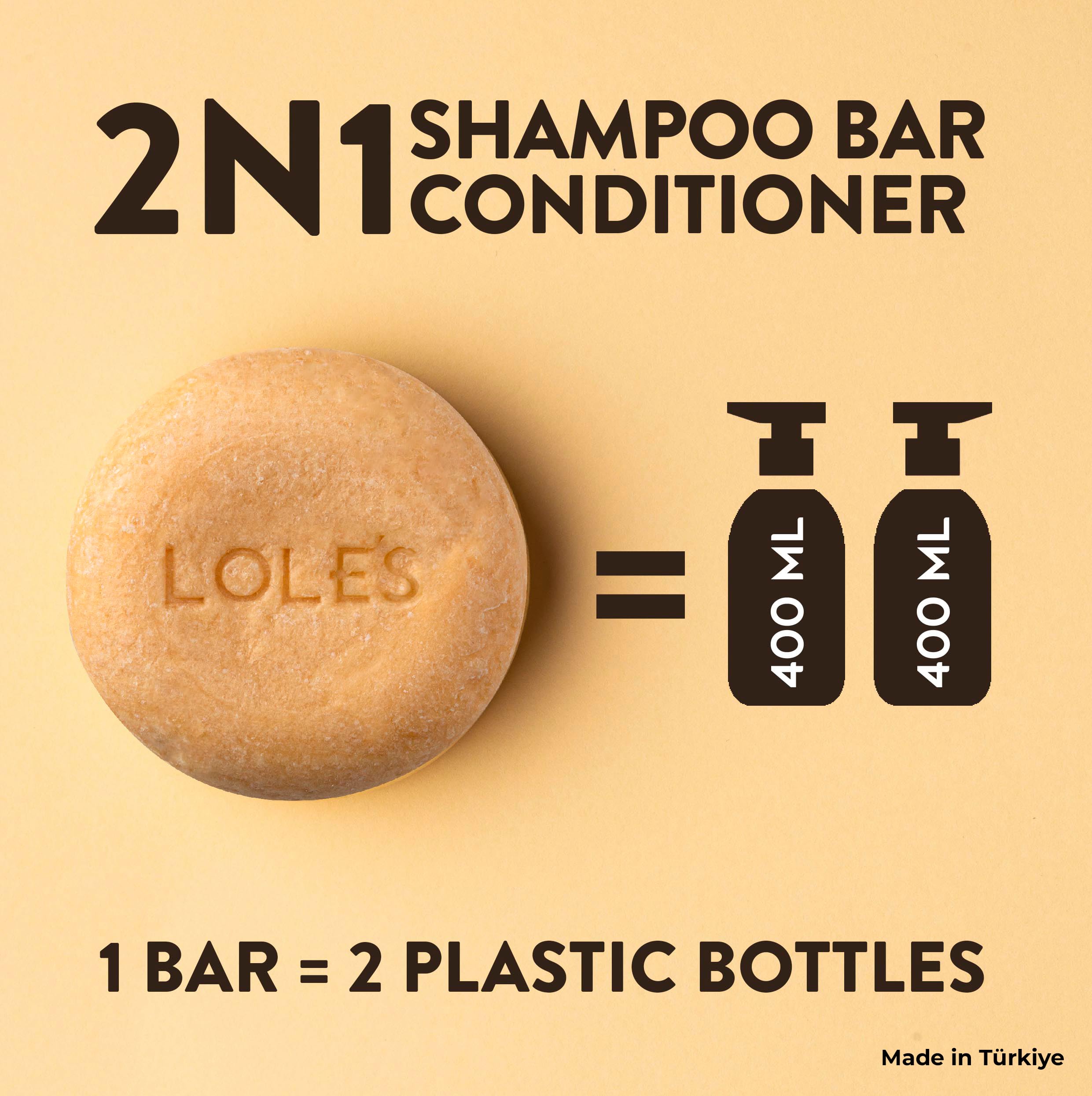 LOLE'S Shampoo Bar and Conditioner 2in1 with Jojoba Oil for Itchy Scalp & Dandruff, Moisturizes & Cleans Scalp, Travel Shampoo, Silicone Free, 3.5Oz