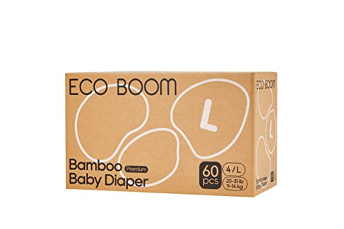ECO BOOM Diapers, Baby Bamboo Viscose Diapers, Eco-Friendly Natural Soft Disposable Nappies for Infant, Size 4 Suitable for 20 to 31lb (Large - 60 Count)