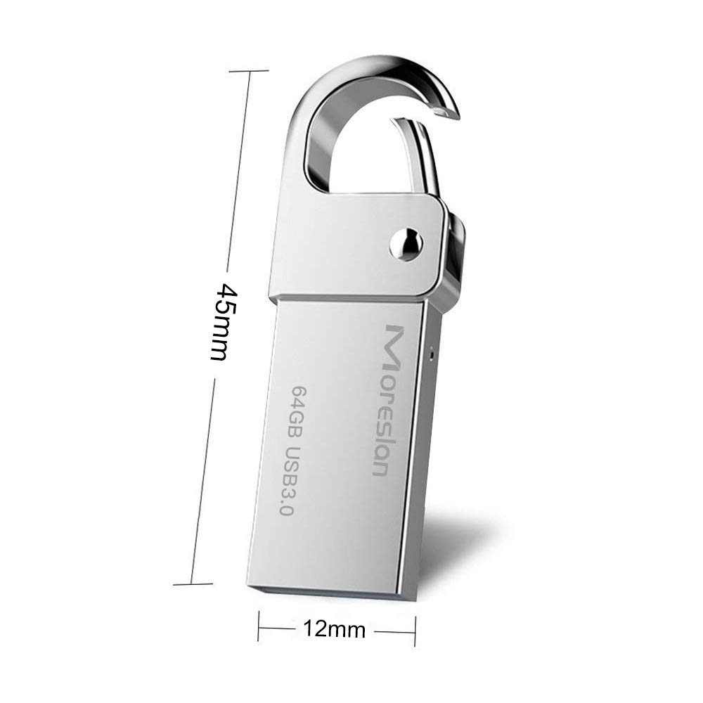 64GB USB Flash Drive, Moreslan USB 3.0 Flash Drive Keychain USB Stick Waterproof Aluminum Memory Stick Pen Drive High Speed for Computers Tablets and Other USB Devices - Silver