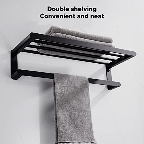 soobu Towel Rack, Antirust Wall Mount Space Saving Bath Shelves for Kitchen (Black 60cm)