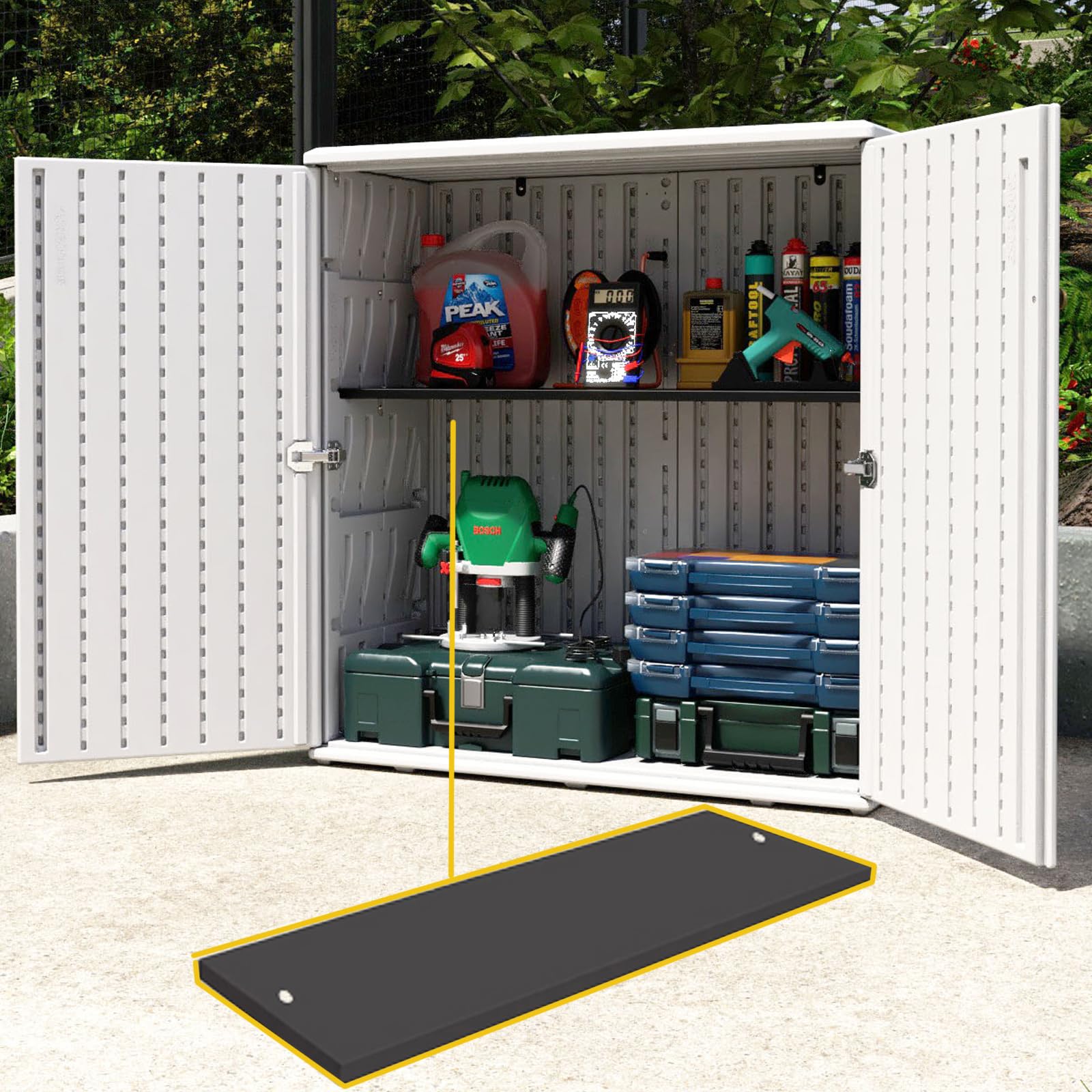 ADDOK 1-Piece Metal Laminate Shelving Suitable for 60-Gallon Storage Shed Cabinet,33" D x 10" W x 0.6" H (Black)