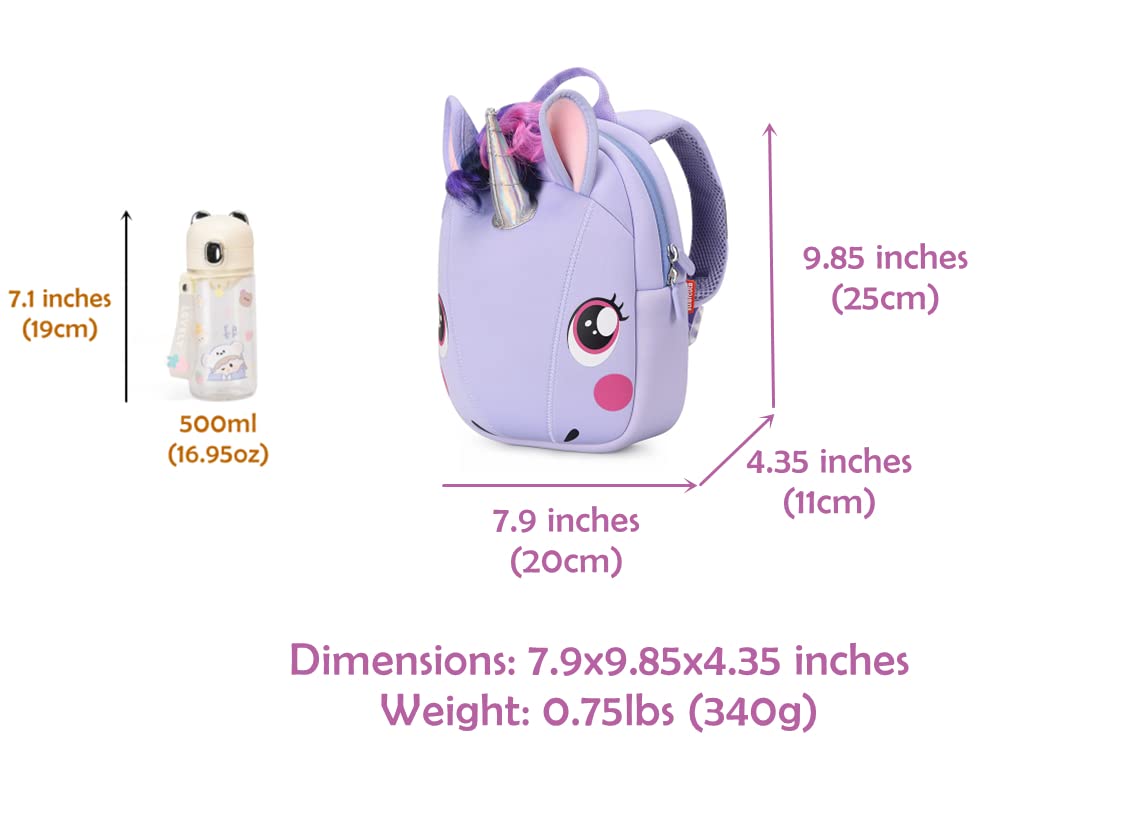 Unicorn Backpack with leash for Girls Kids Backpack Plush Unicorn Toy Bookbag (Purple)