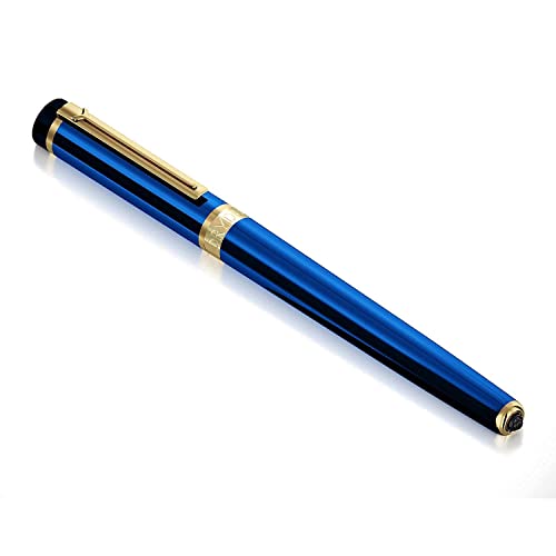 Dryden Designs Fountain Pen - Medium Nib | Includes 24 Ink Cartridges (12 Black 12 Blue) and Ink Refill Converter | Calligraphy Pen, Consistent Writing, Smooth Flow - Blue