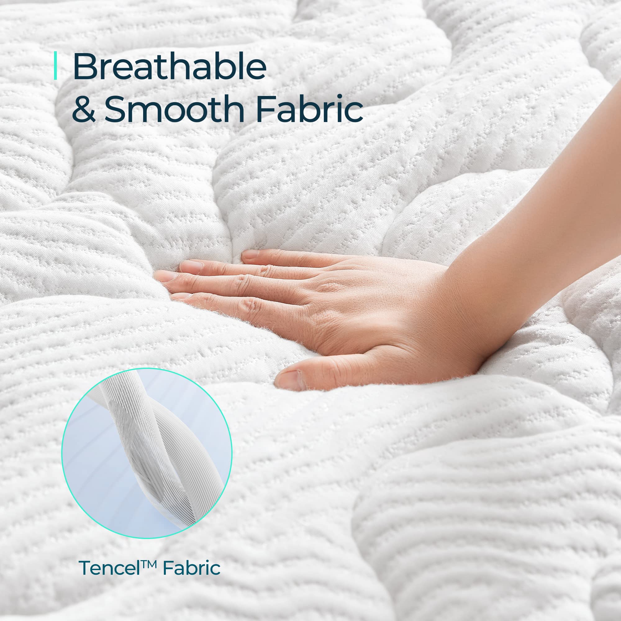 LINSY LIVING Queen Waterproof Mattress Protector, Mattress Pad with Elastic Straps and Buttons, Quilted Breathable Mattress Topper with Tencel Cover and Spiral Fibers, Queen Size White