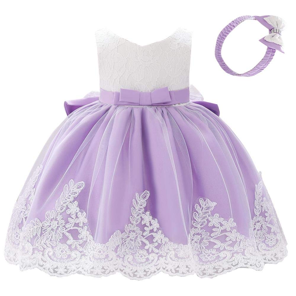 Dressy Daisy Baby Girls Wedding Flower Girl Lace Dress with Headband Special Occasion Pageant Birthday Party Dresses Size 6-12 Months Purple 426