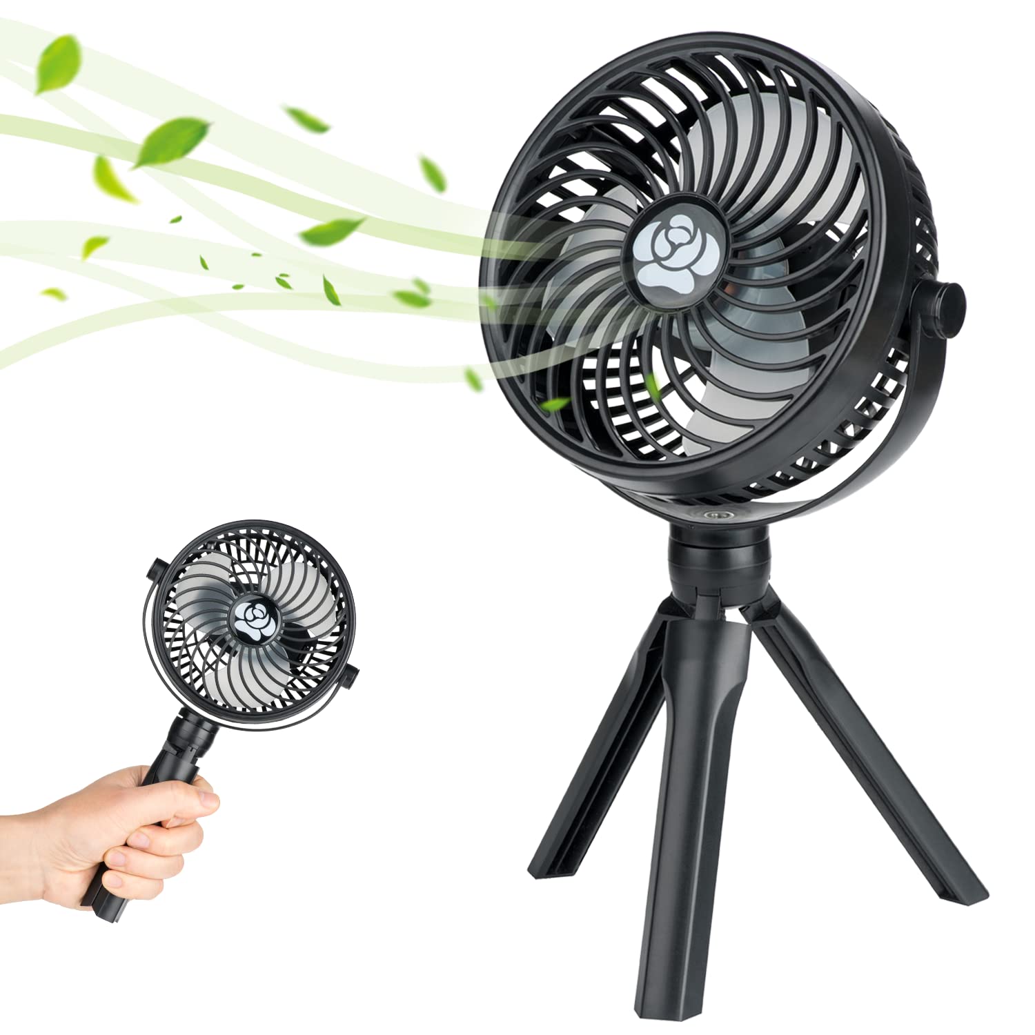 Rechargeable Small Desk Fan, Battery Powered Table Fan with Flexible Tripod, Handheld Personal mini Fan, 3 Speeds 360° Rotation 5 Inch Portable USB Fan Quiet For Bedroom Office Desktop Travel(Black)