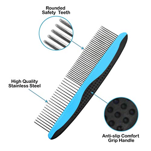 Pets First 2 Pack Dog Comb Small & Large PET Comb for Small & Large Breeds & Areas. Premium Anti-Slip Comfort Grip Ergonomic Handle for Your Dog & Cat with Durable Stainless-Steel