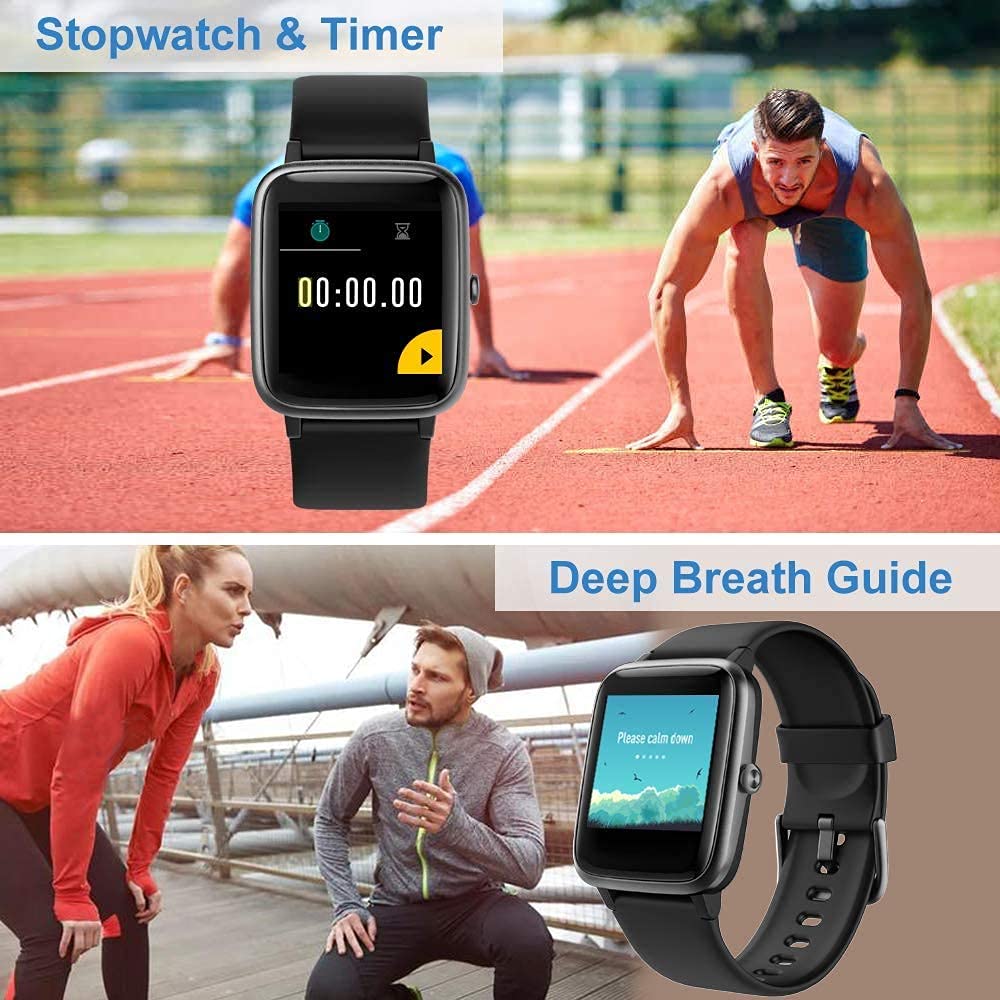 Smart Watch for Android/Samsung/iPhone, Activity Fitness Tracker with IP68 Waterproof for Men & Women, Smartwatch with 1.3" Full-Touch Color Screen, Heart Rate & Sleep Monitor, Black