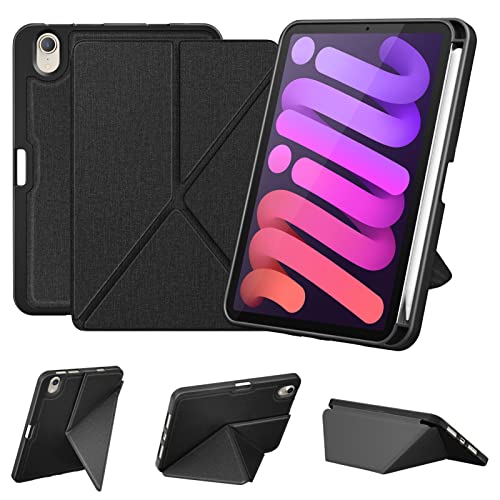 DTTO Case for iPad Mini 6th Gen 8.3 Inch 2021 with Pencil Holder, Multi - Angle Magnetic Standing Cover with TPU Back Shell [Auto Wake/Sleep], Black