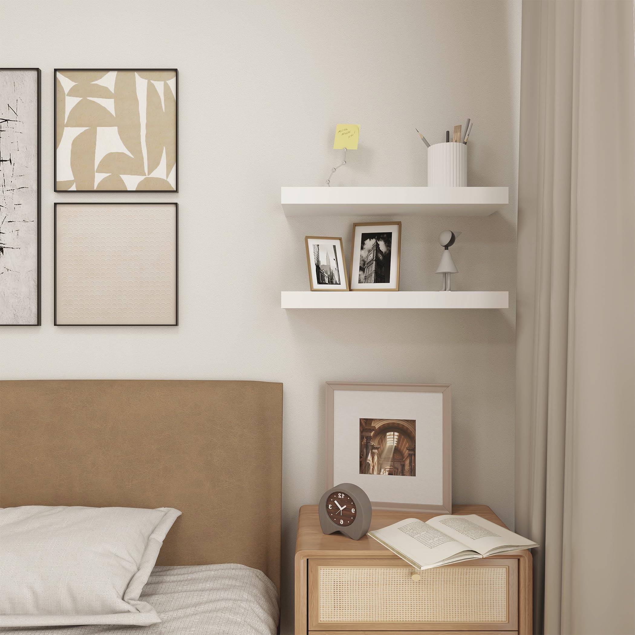 Vervida® Floating Shelves for Wall 2 Pack 24" W x 7.9" D White Floating Wall Shelves for Bedroom Storage, Kitchen, Living Room, Bathroom Hanging Shelves with Invisible Brackets Wall Shelves