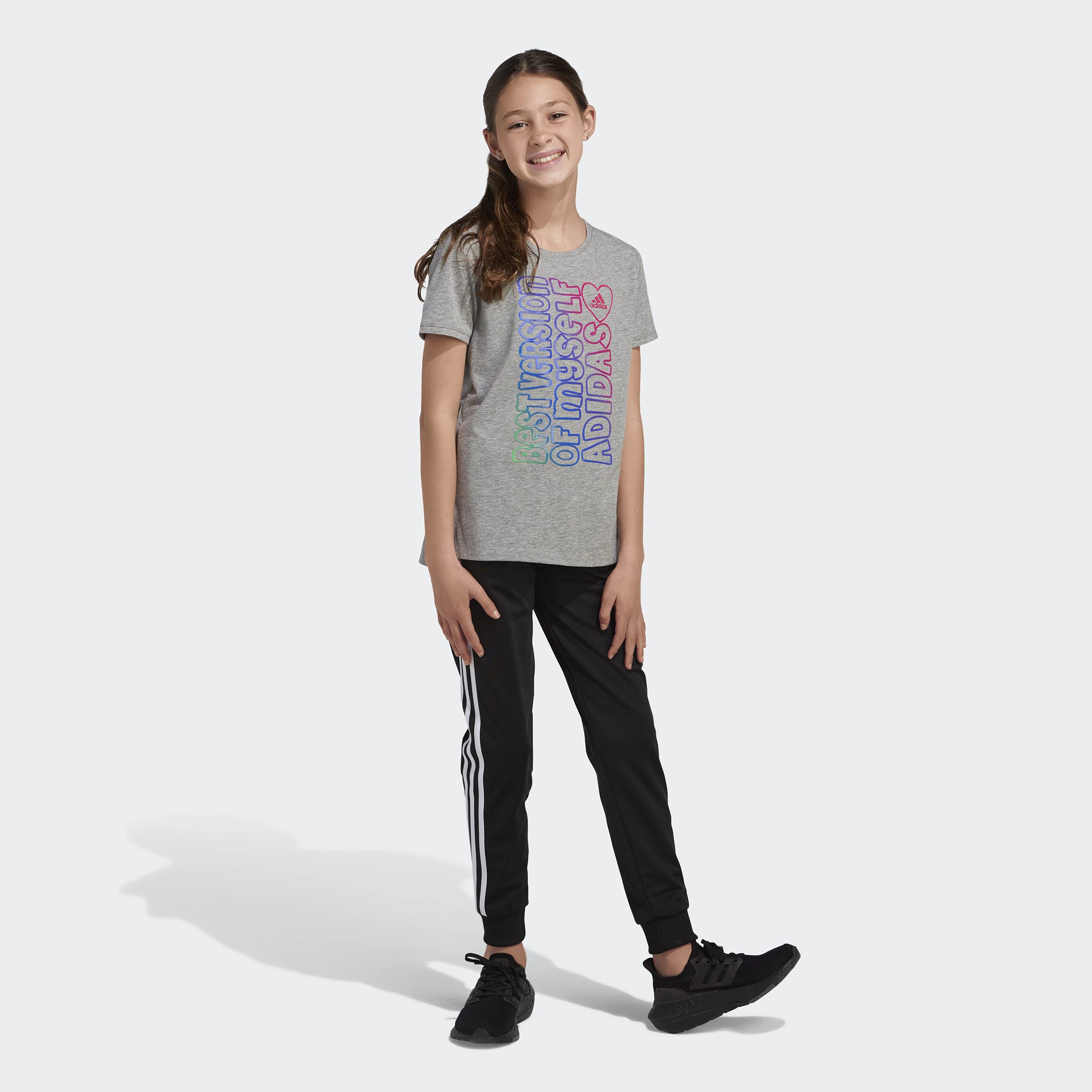 adidas girls Short Sleeve Vent Heather Graphic Tee T Shirt, Grey Multi, Medium US