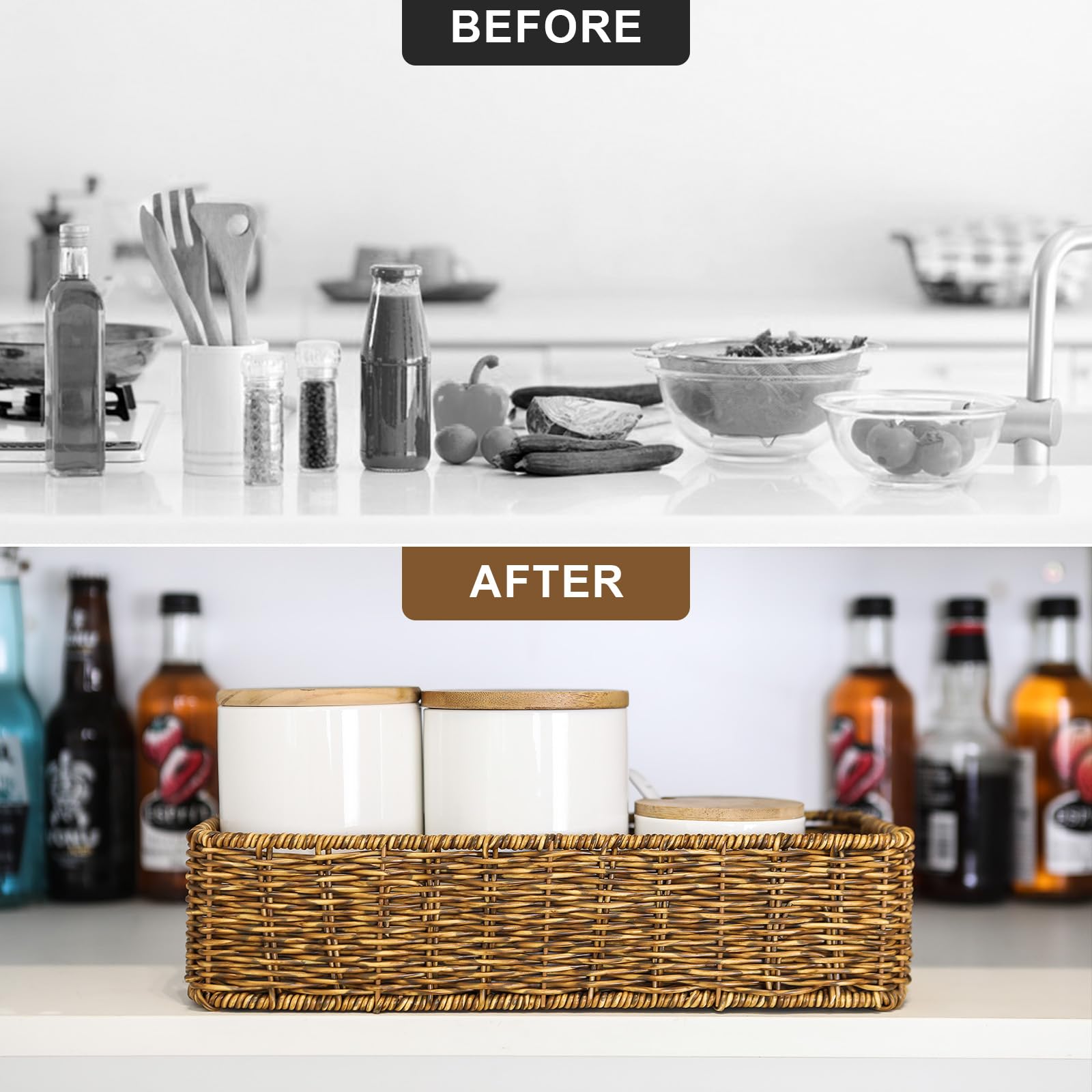 UPINFREESmall Wicker Baskets, Wicker Toilet Basket Tank Topper,Toilet Paper Basket for Back of Toilet Tank Top, 1-Pack