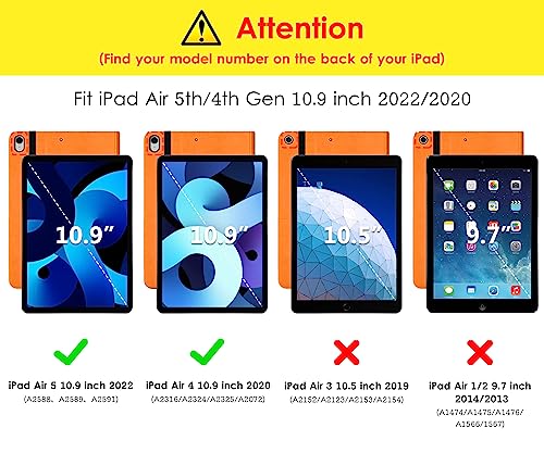 DTTO iPad Air 5th Generation Case (2022) / iPad Air 4th Generation Case (2020) 10.9 Inch, Premium Leather Business Folio Stand Cover with Pencil Holder [2nd Pencil Charging] for iPad Air 5/4, Orange