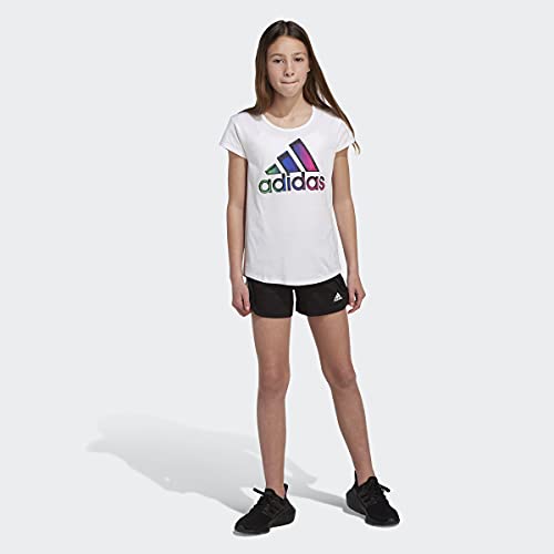 adidas girls Short Sleeve Scoop Neck Graphic Tee T Shirt, White With Light Pink, Small US