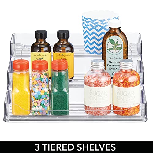 mDesign Plastic Kitchen 3-Tier Spice Rack Holder, Storage Organizer for Cabinet, Counter, Pantry, Shelf, Hold Spices, Seasoning, Jars, Canned Food, Appliances - Ligne Collection - 2 Pack - Clear