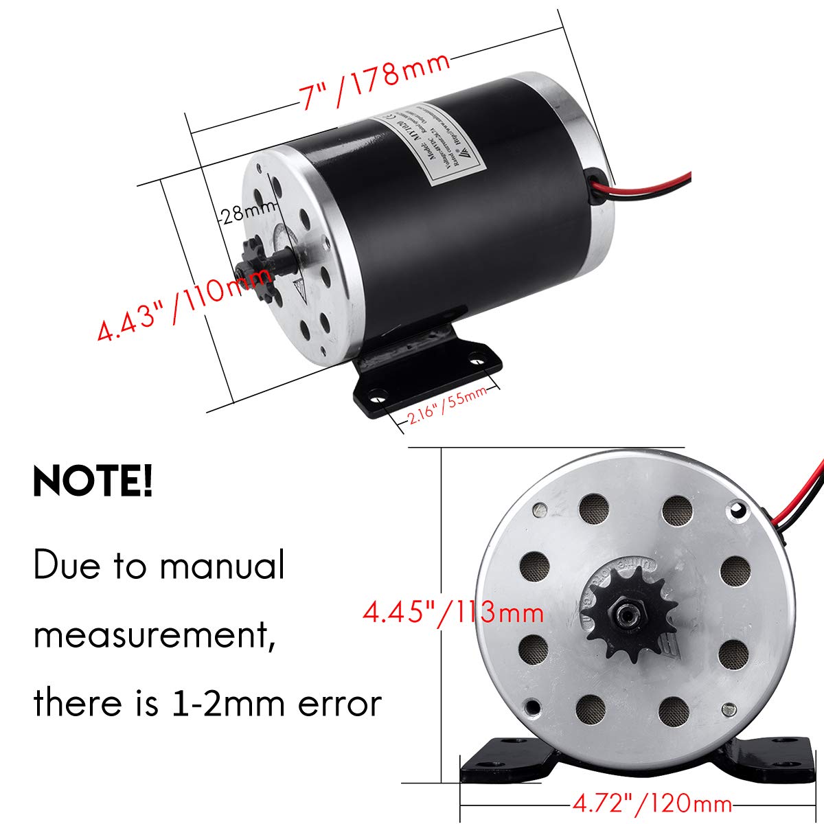 48V 1000W Brushed DC Motor High Speed Electric Motor & DC Brush Controller & Gas Accelerator Throttle & Ignition Lock for Dirt Bike e-Bike ATV Go Kart Moped Mini Bikes Motorized Bicycle