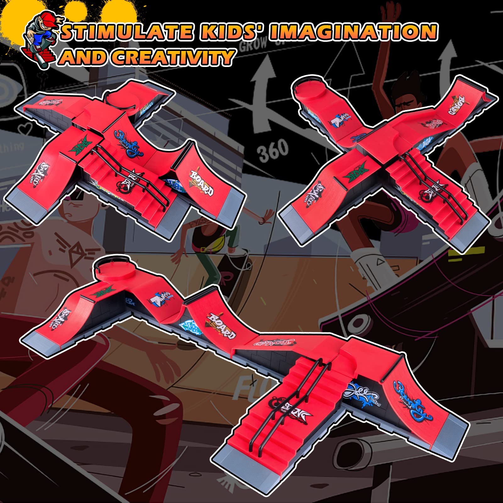 EPOGG Mini Finger Skateboard Ramp Set, Skate Park Kit Ramp with Tools for Fingerboards Training Props Interactive Freestyle Skate Game, Finger Skateboards for Adults & Kids