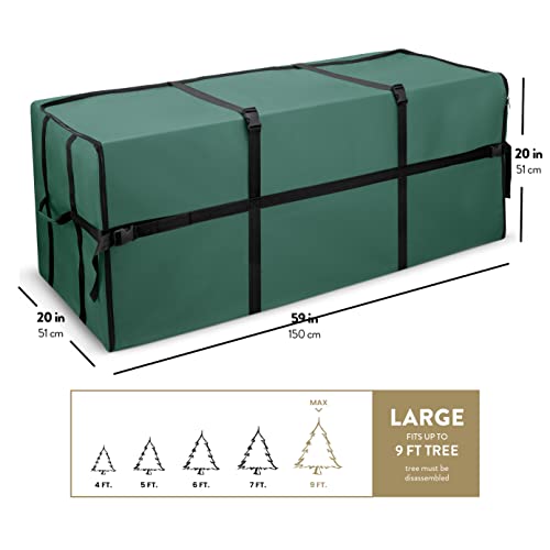 ZOBER Extra Wide Opening Christmas Tree Storage Bag - Fits Up to 9ft. Tall Artificial Disassembled Trees, Durable Straps & Reinforced Handles - Holiday Xmas, 600D Oxford Duffle Bag - 5-Year Warranty
