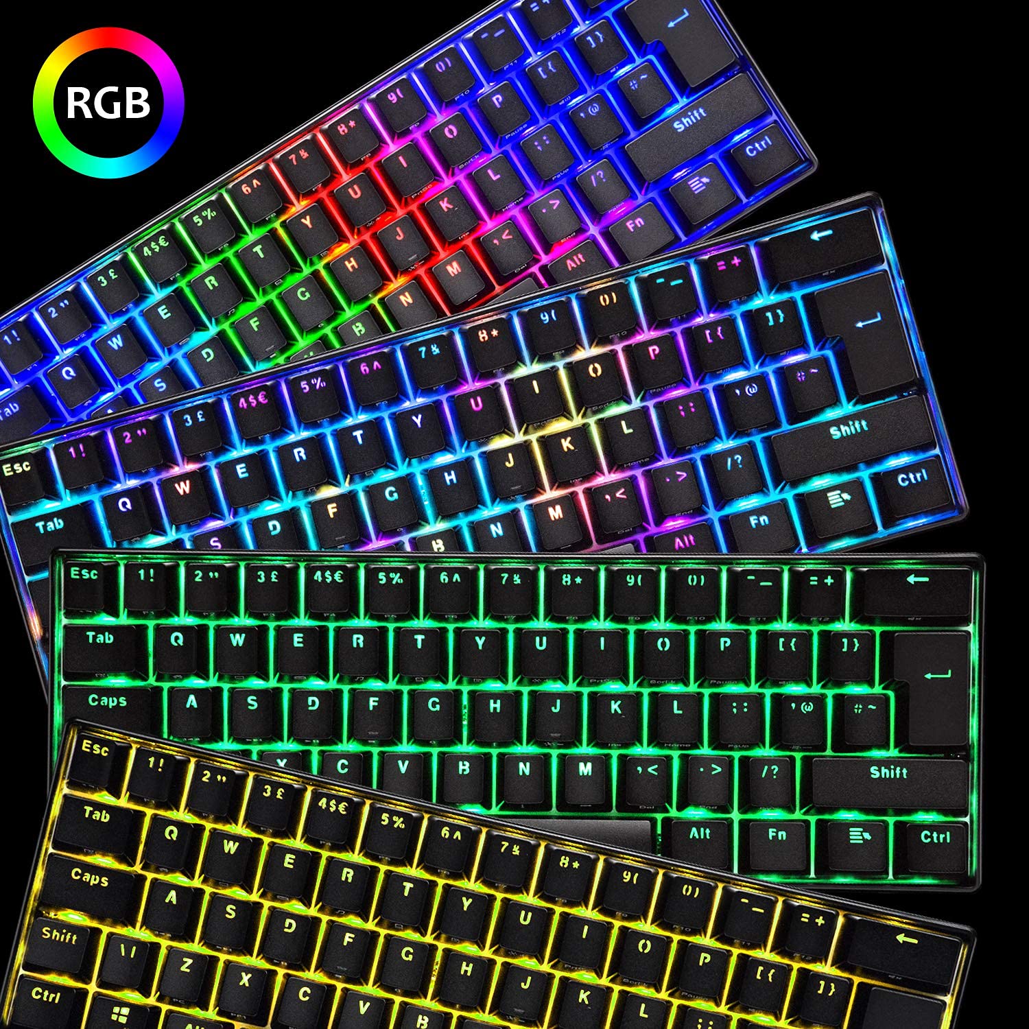 60% Mechanical Gaming Keyboard Mouse and Headset Combo with Rainbow Backlit Anti-ghosting 61 Key Adjustable Microphone 6400DPI Honeycomb Mice USB Wired for PC Mac Gamer Typist(Black RGB/Brown Switch)