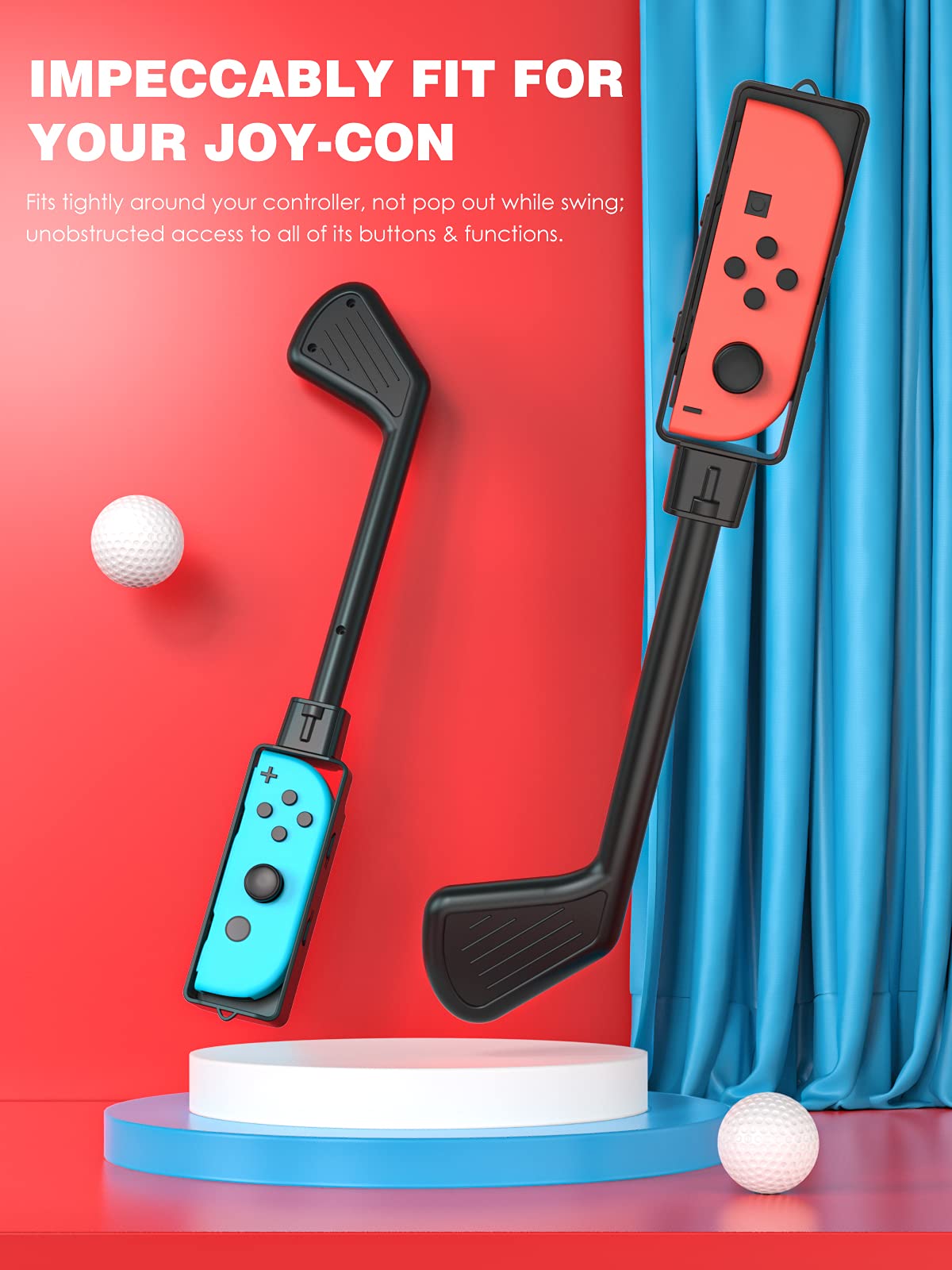 MoKo Golf Clubs Fit with Switch/Switch OLED Model (2021) Mario Golf: Super Rush Golf Handle Grips Game Accessories Kit Fit with Joy-Con Controller 2 Pack with Rotatable Golf Rod &Wrist Strap, Black