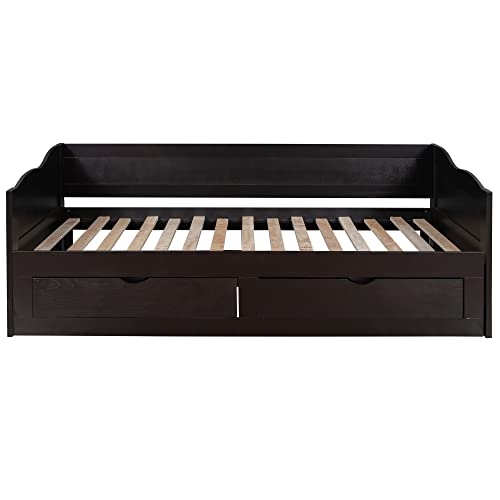 Bellemave Daybed with Drawers Twin Size Wood Daybed with Storage Extendable Twin to King Extending Daybed for Kids Teens Adults, No Box Spring Required, Espresso