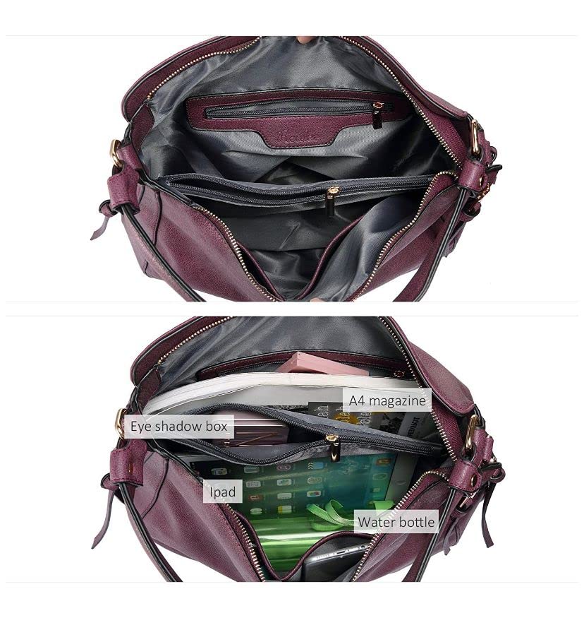 Handbags for Women Large Designer Ladies Hobo bag Bucket Purse Faux Leather (Wine)