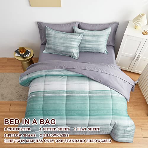 Joyreap 6 Piece Bed in a Bag Twin, Light Gray Stripes Reversible Design, Microfiber Comforter Set for All Season- 1 Comforter, 2 Pillow Shams, 1 Flat Sheet, 1 Fitted Sheet, 1 Pillowcase