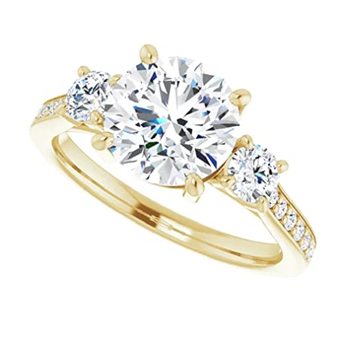 925 Silver,10K/14K/18K Solid Yellow Gold Handmade Engagement Ring 2 CT Round Cut Moissanite Diamond Solitaire Wedding/Gorgeous Gift for/Her Wife Rings