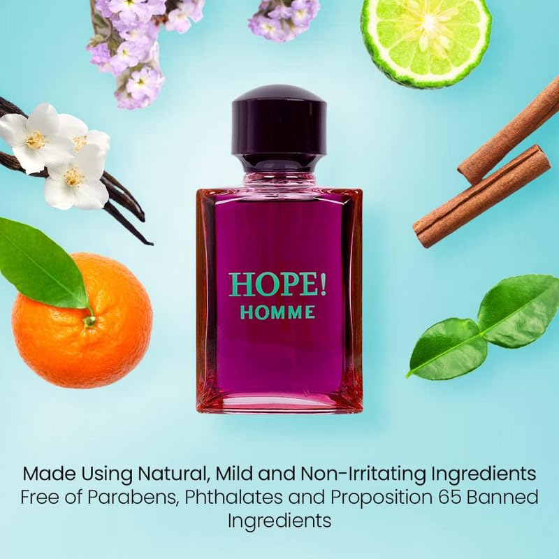 NovoGlow Hope Homme for Men - 100ml Eau De Parfum Spray for Men - Spicy Floral & Intense Fragrance Warm Scent Lasts All Day Long Includes Carrying Pouch Gift for Men for All Occasions