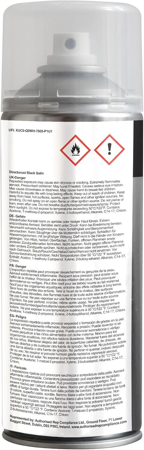 JENOLITE Directorust Satin Spray Paint | BLACK | 400ml (13.52fl oz) | Semi-Gloss Spray Paint | Wood, Metal, Plastic, Ceramic & Rusted Surfaces | Interior & Exterior Use | RAL 9005