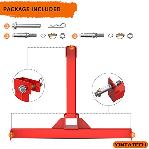 YINTATECH 3 Point Trailer Hitch with 2" Receiver for Category 1 Tractor Gooseneck Drawbar Adapter Red Towing Hitch