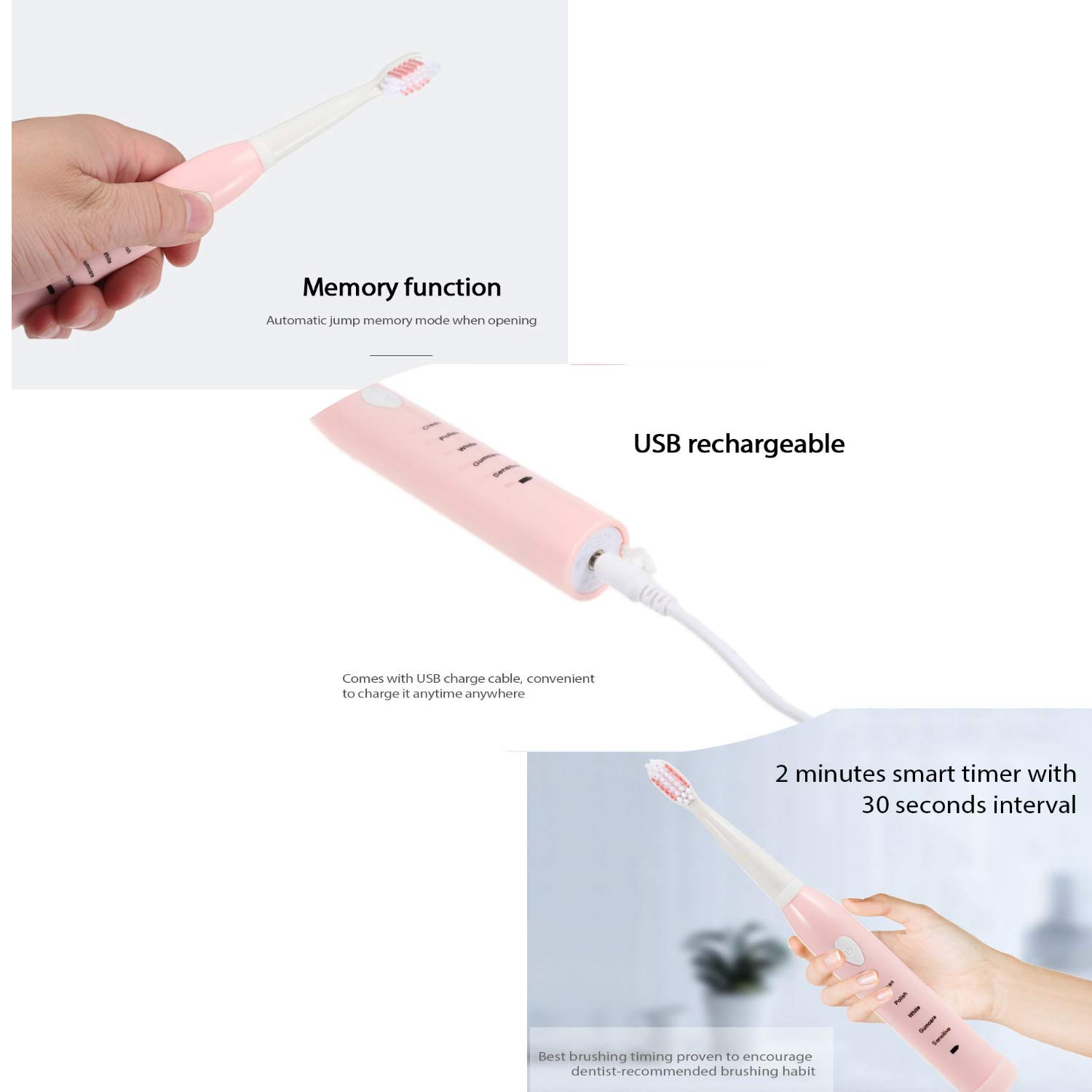 RED-NI RED-NI Sonic Electric Toothbrush, 4 Free Replacement Heads Included as Gifts Ideal for Adult Children and Couples Use USB Fast Charging Waterproof Toothbrush,Model: ET201 (Blue)