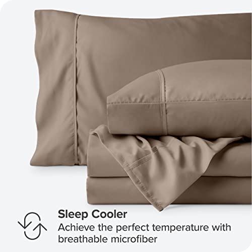 Bare Home Queen Sheet Set - Luxury 1800 Ultra-Soft Microfiber Queen Bed Sheets - Double Brushed - Deep Pockets - Easy Fit - 4 Piece Set - Bedding Sheets & Pillowcases (Queen, Taupe)
