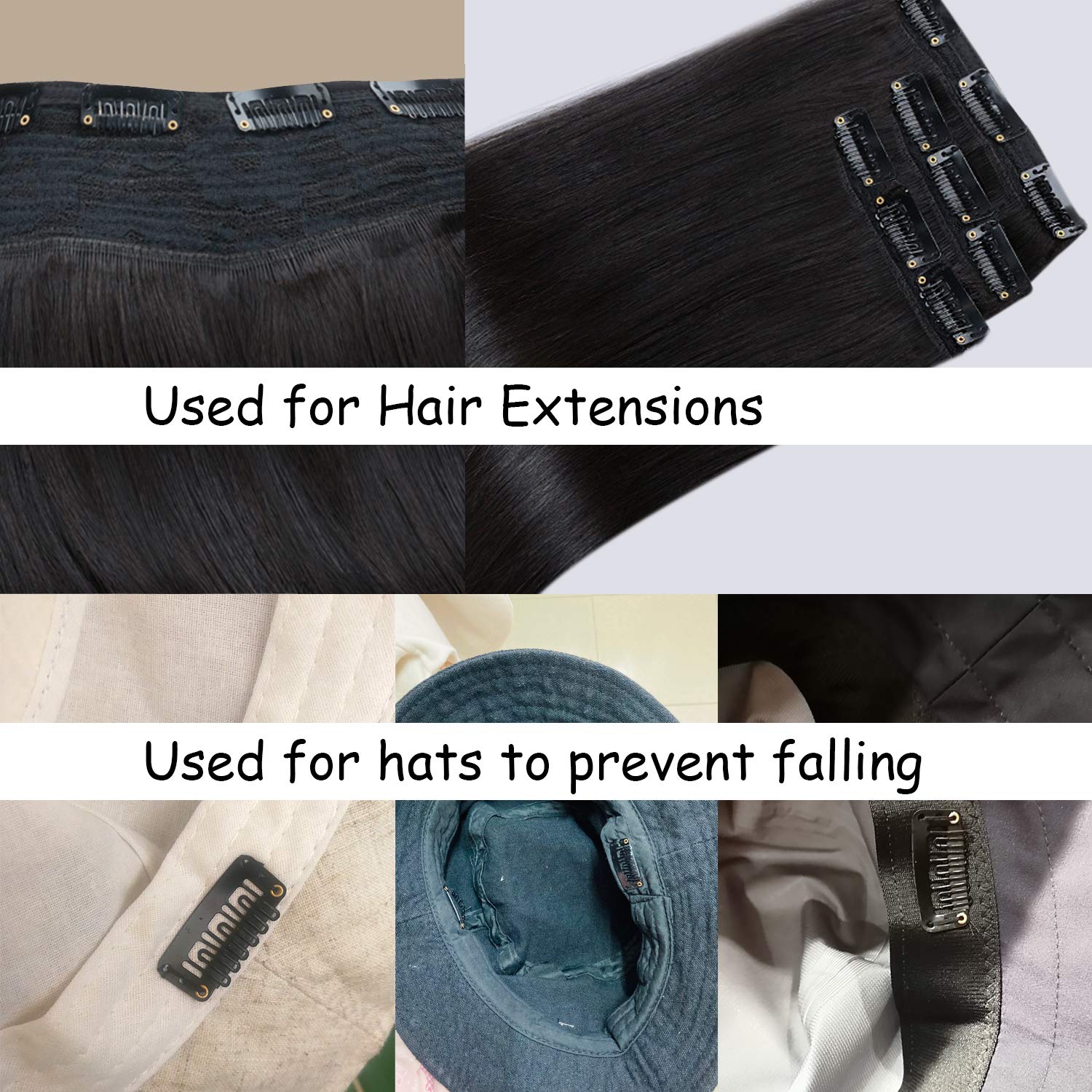 Honbay 50PCS 6-Teeth U-Shape Snap Clips for Hair Extensions - 3.3cm/1.3inch (Black)