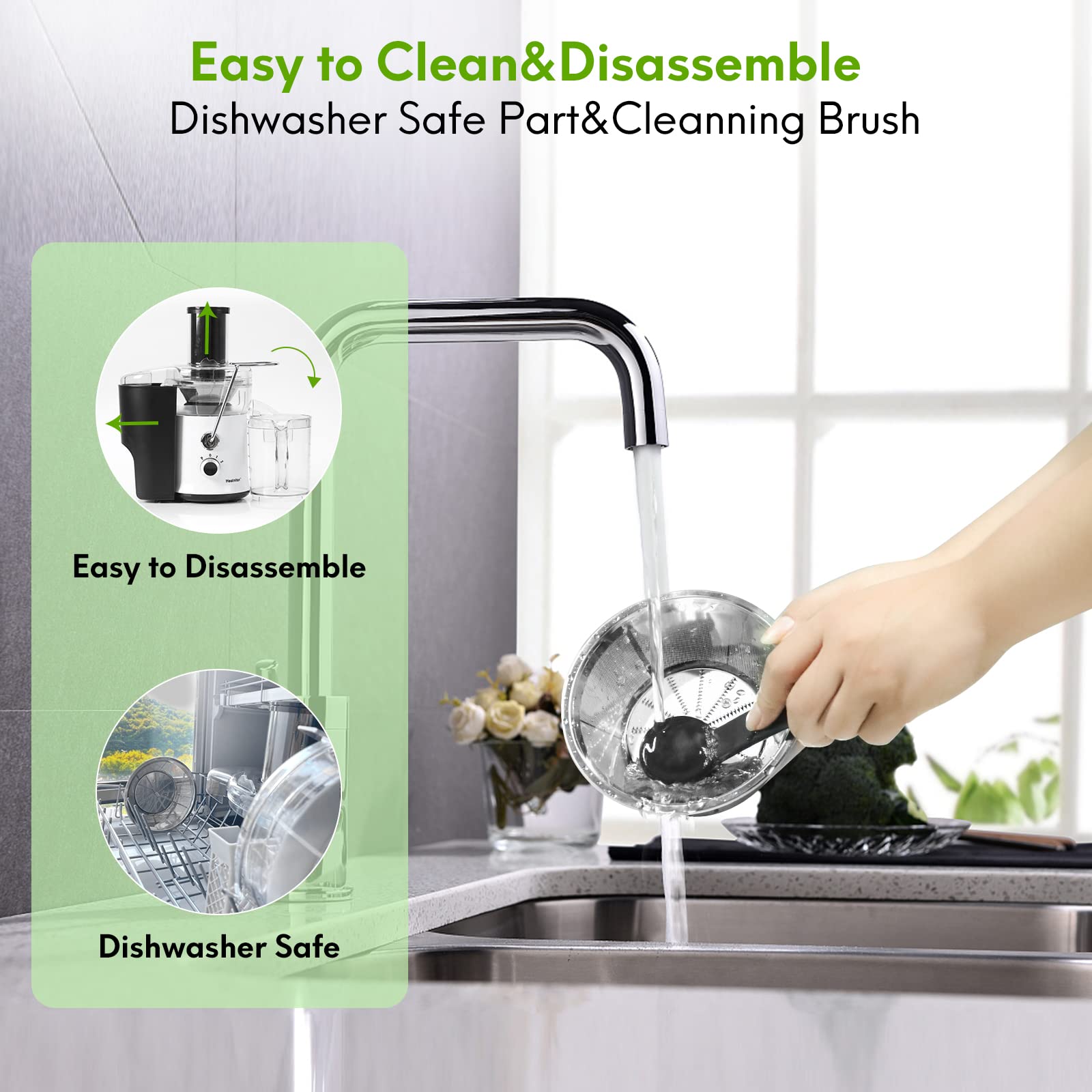 650W 3 Speeds Juicer Machines Vegetable and Fruit, Healnitor Centrifugal Juice Extractor with Wide 3β Feed Chute, Easy to Clean, BPA-Free Compact Centrifugal Juice Maker, White
