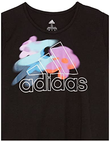 adidas Girls' Short Sleeve Graphic Tee, Black with Multicolor, X-Large (16)