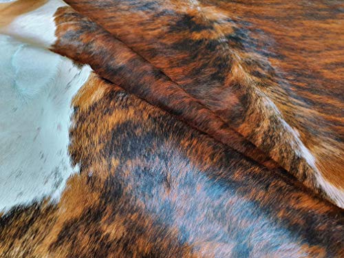 ecowhides | Genuine Cowhide Rug, Cowskin, Brindle White Belly, Western Home Decor, Premium Quality, Living Room Accessories, (X-Large) 7 x 6 ft