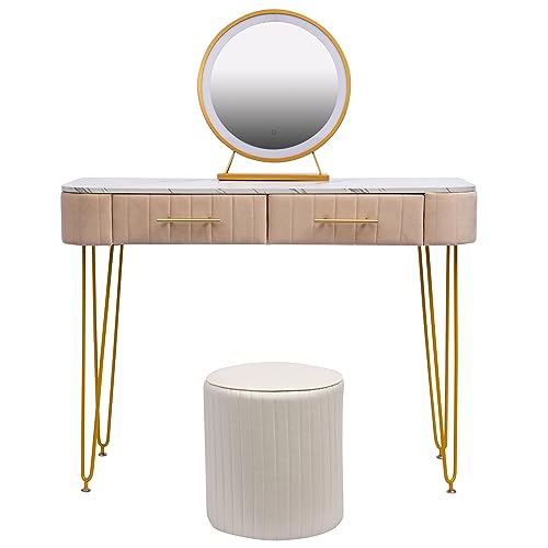 CIATRE 39.4" Length Flannel Soft Roll Makeup Vanity Set, Fasionable Soft Roll Makeup Table, 15.8" Touch Control 3 Brightness Options LED Mirror, Large Capacity Storage