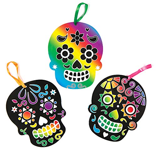 Baker Ross AG995 Day of The Dead Scratch Art Ornaments - Pack of 6, Perfect for Children to Design and Decorate, Ideal for Home Activities, Craft Group Tasks and School Work