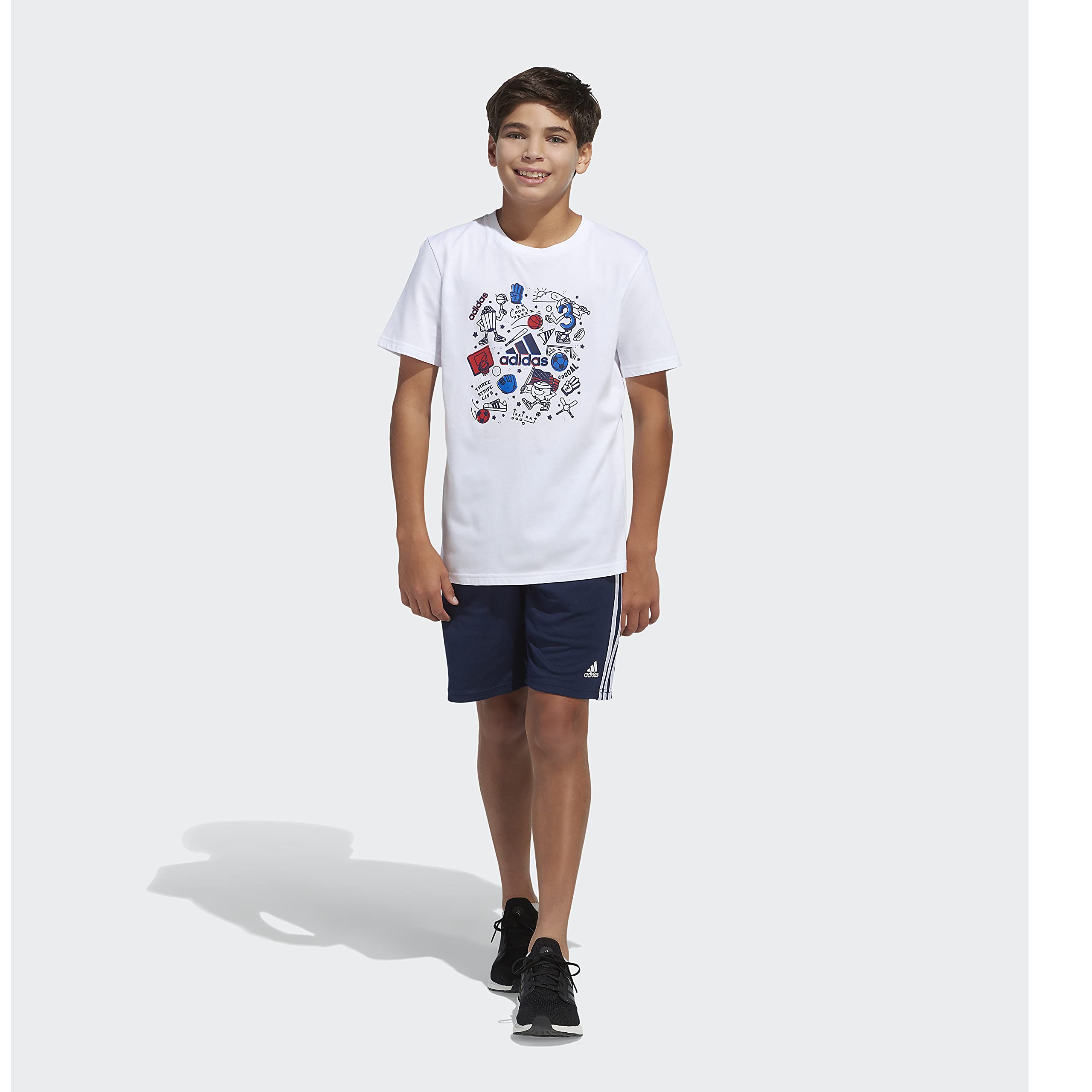 adidas Boys' Short Sleeve Americana Tee, White with Collegiate Navy, 4T