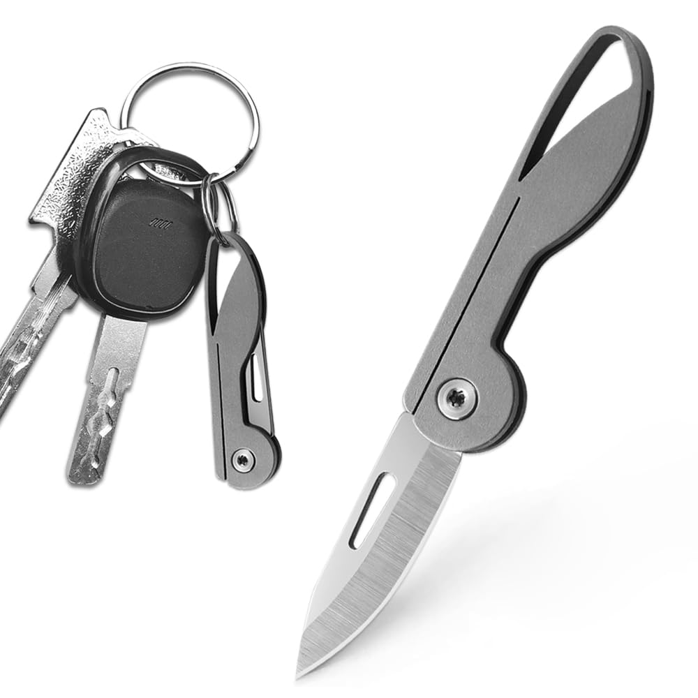 Joycube Titanium Alloy Small Keychain Knife, Mini Folding Pocket Knife, EDC Box Cutter, Gift for Women and Men (Titanium Alloy Handle/5Cr13 Steel Blade)