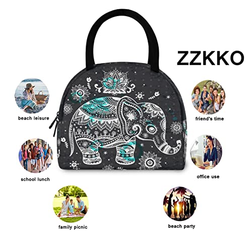 ZZKKO Red Poppies Lunch Bag Box Tote Organizer Lunch Container Insulated Zipper Meal Prep Cooler Handbag For Women Men Home School Office Outdoor Use (Elephant)