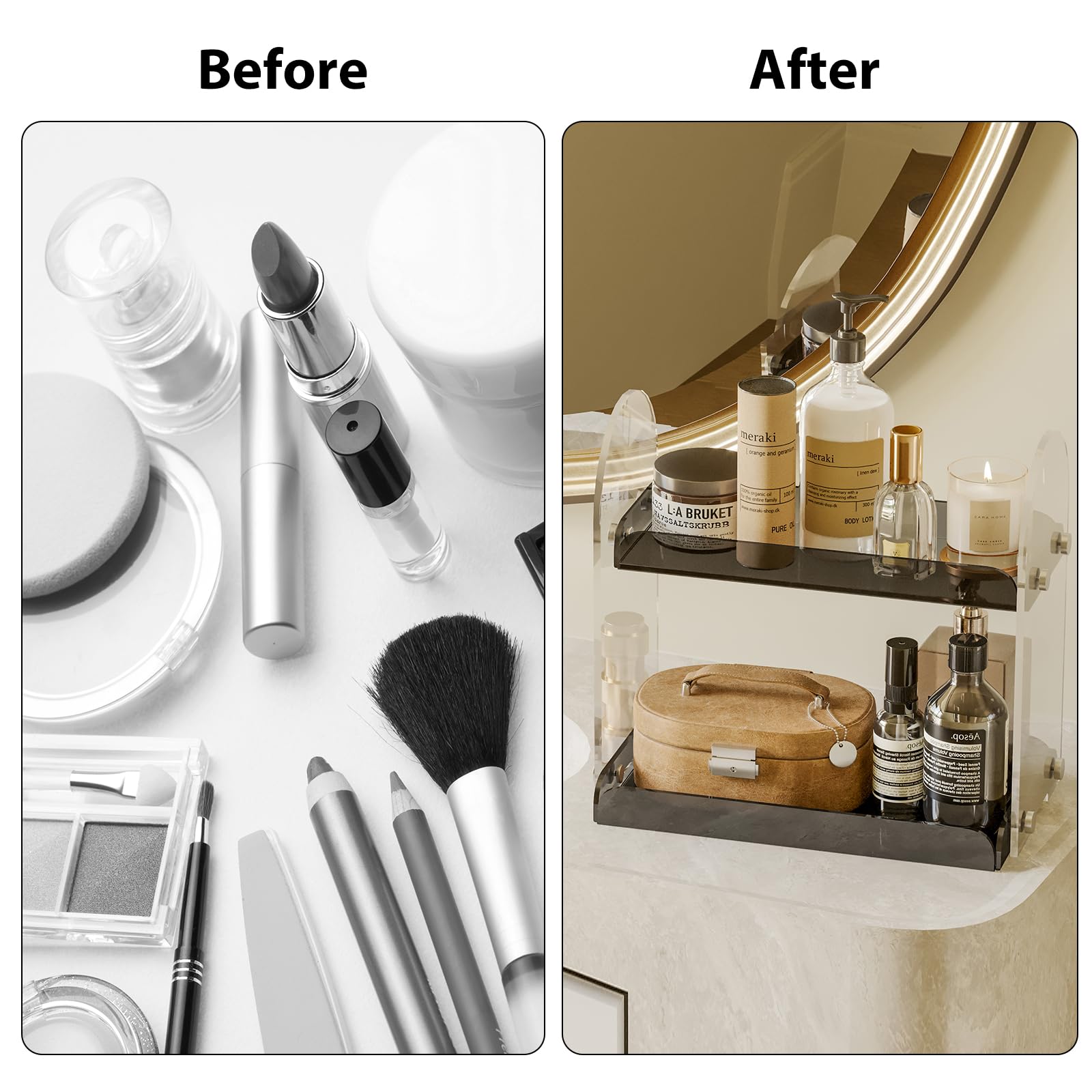 Fixwal Bathroom Counter Organizer, 2 Tier Bathroom Organizer Countertop Acrylic Skincare Organizers, Countertop Organizer for Perfume Display, Vanity, Kitchen Spice(Clear)