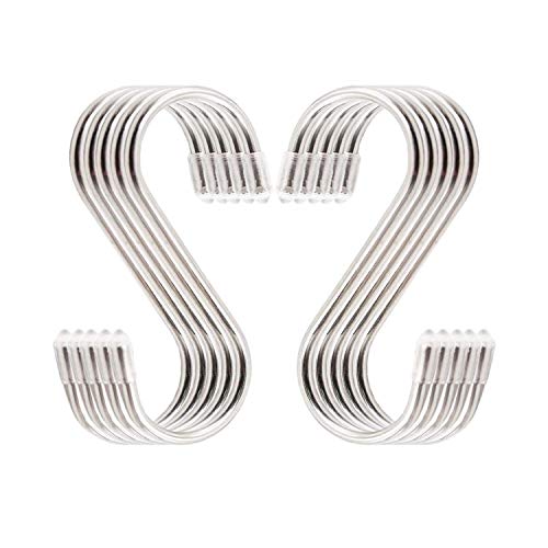 JINHEZO Premium 10-Pack Larger Round S Shaped Hooks in Polished Stainless Steel Metal, Hangers Hanging Hooks for Kitchen, Work Shop, Bathroom, Garden, Kitchenware Pots Utensils, Clothes, Bags, Towels