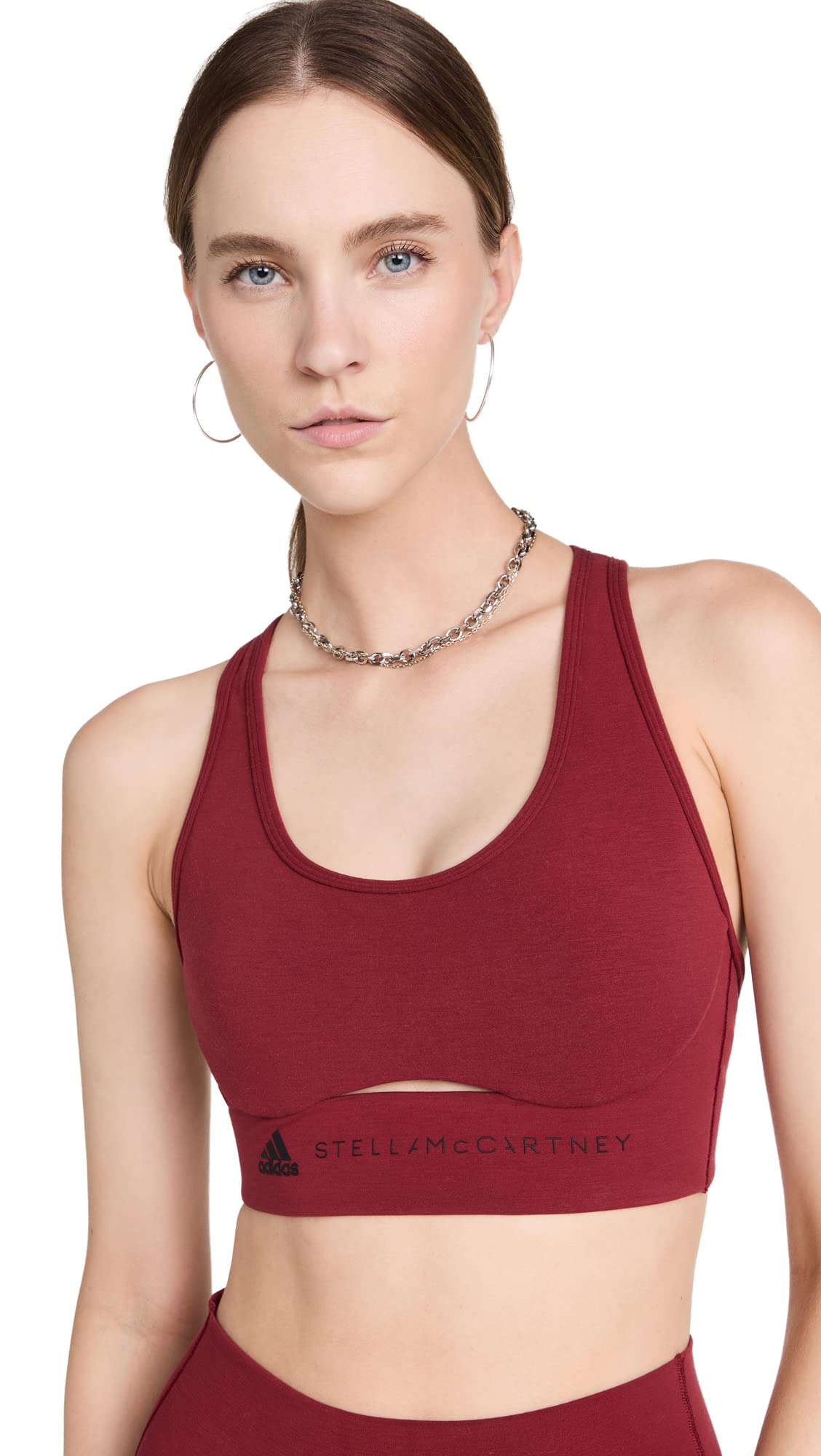 adidas by Stella McCartney Women's TrueStrength Yoga Medium Support Bra, Collegiate Burgundy, Red, XS