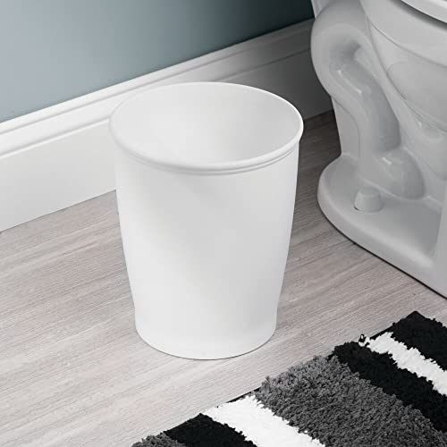 mDesign Plastic Modern Round Shatter-Resistant Small 1.6 Gallon Trash Can Wastebasket, Garbage Container Bin for Bathrooms, Kitchens, Home Offices, Dorm Rooms - Hyde Collection - 2 Pack, White